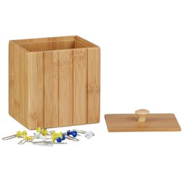 Aufbewahrungsbox mit Deckel, Holzbox klein, Ordnungsbox Bambus, Vorratsdose Holz, hbt: 11,5 x 10 x 8 cm, natur - Relaxdays