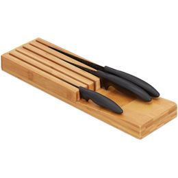 Messerorganizer Bambus, Messeraufbewahrung für 5 Messer, Messereinsatz für Schublade, 3,5 x 11 x 39 cm, natur - Relaxdays