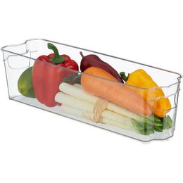 Kühlschrank Organizer, Aufbewahrung von Lebensmitteln, HxBxT: 10x38x10,5 cm, Küchenbox mit Griff, transparent - Relaxdays