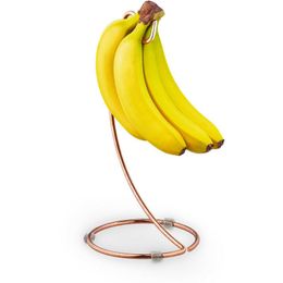 Relaxdays Bananenhalter, Metall, H x D: 33 x 17 cm, gegen Druckstellen, Bananen Aufbewahrung, Bananenständer, kupfer