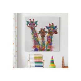 Bilderdepot24 Leinwandbild Kinderbild Tiere Brille Regenbogen Giraffen bunt Bild auf Leinwand XXL