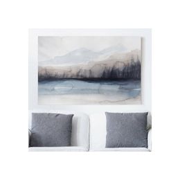 Bilderdepot24 Leinwandbild Abstrakt Modern Seeufer Bergen blau Bild auf Leinwand Groß XXL