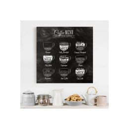 Bilderdepot24 Leinwandbild Küchenbild Modern Kaffeesorten Kreidetafel beige Bild auf Leinwand XXL
