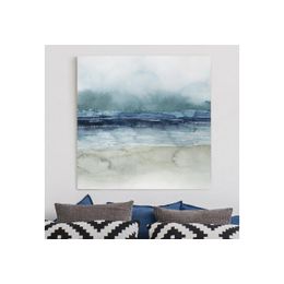 Bilderdepot24 Leinwandbild Abstrakt Modern Meer Strand Mariner Nebel blau Bild auf Leinwand XXL