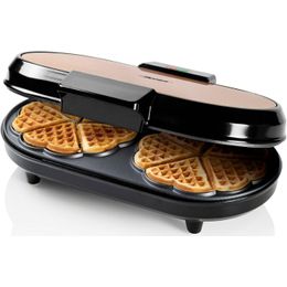 Bestron Waffeleisen ADWM730CO, 1200 W, für klassische Herzwaffeln, mit Backampel & Antihaftbeschichtung, goldfarben