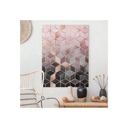 Bilderdepot24 Leinwandbild Kunstdruck Rosa Grau goldene Geometrie rosa Bild auf Leinwand XXL