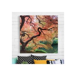 Bilderdepot24 Leinwandbild Wald Natur Modern Japanischer Garten rot Bild auf Leinwand Groß XXL