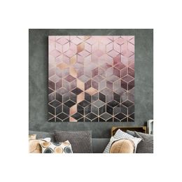 Bilderdepot24 Leinwandbild Kunstdruck Rosa Grau goldene Geometrie rosa Bild auf Leinwand XXL