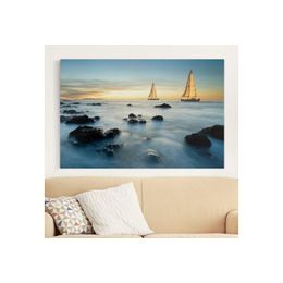 Bilderdepot24 Leinwandbild Strand Natur Modern Segelschiffe Ozean blau Bild auf Leinwand XXL