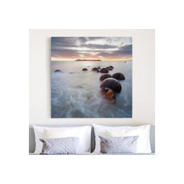 Bilderdepot24 Leinwandbild Strand Meer Modern Natur Neuseeland rot Bild auf Leinwand Groß XXL