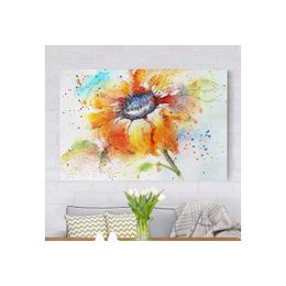 Bilderdepot24 Leinwandbild Blumen Natur Modern Aquarell Sonnenblume orange Bild auf Leinwand XXL