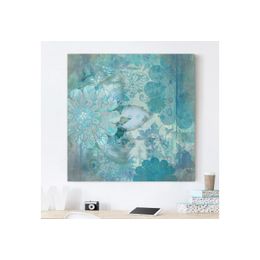 Bilderdepot24 Leinwandbild Blumen Modern floral Natur Winterblumen blau Bild auf Leinwand XXL