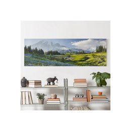 Bilderdepot24 Leinwandbild Wald Natur Modern Bergwiese Blumen grün Bild auf Leinwand Groß XXL