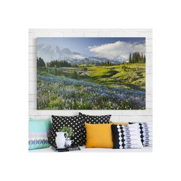 Bilderdepot24 Leinwandbild Wald Natur Modern Bergwiese Blumen grün Bild auf Leinwand Groß XXL