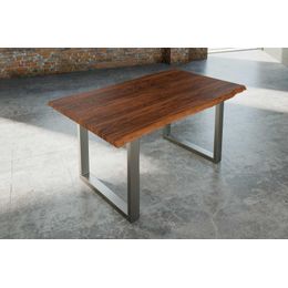 Esstisch Baumkante massiv Akazie nougat 180 x 90 silber Lauren