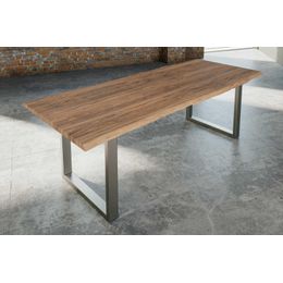 Esstisch Baumkante massiv Akazie stone 240 x 100 silber Lauren