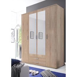 Schlafkontor Karl Kleiderschrank + Spiegel Holzwerkstoff Melamin 4 Türen 160x196x54 cm Eiche Sonoma