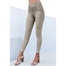 Lascana Highwaist Leggings mit Zierknöpfen, beige