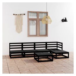 furnicato Garten-Essgruppe 6-tlg. Garten-Lounge-Set Schwarz Massivholz Kiefer