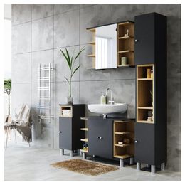 VICCO Badezimmer-Set Badmöbel Set Aquis Spiegel Waschtischunterschrank Badschrank Anthrazit
