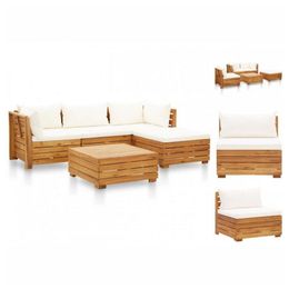 vidaXL Garten-Essgruppe 5-tlg Garten-Sofagarnitur mit Auflagen Akazienholz Cremeweiß Holz Sitz