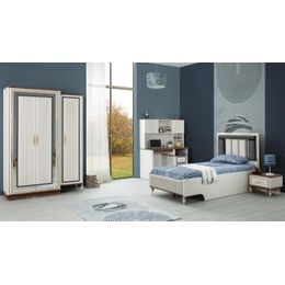 JVmoebel Schlafzimmer-Set Kindermöbel Kinderzimmer Bett Kinderbett Weiß Holz Set 4tlg Tische