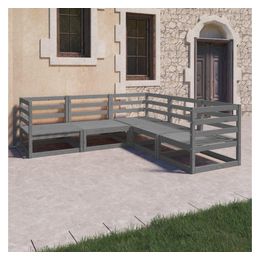 furnicato Garten-Essgruppe 5-tlg. Garten-Lounge-Set Grau Kiefer Massivholz