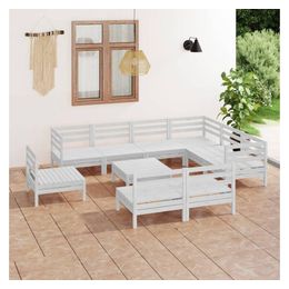 furnicato Garten-Essgruppe 10-tlg. Garten-Lounge-Set Massivholz Kiefer Weiß