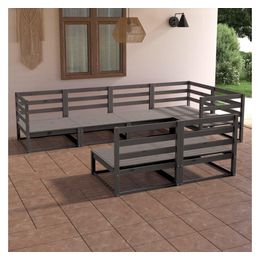 furnicato Garten-Essgruppe 7-tlg. Garten-Lounge-Set Grau Massivholz Kiefer