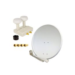 PremiumX DELUXE85 Alu 85cm SAT Schüssel Hellgrau Monoblock Twin 4x F-Stecker SAT-Antenne