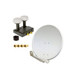 PremiumX DELUXE85 Alu 85cm Digital SAT Schüssel Hellgrau + Monoblock Twin LNB SAT-Antenne