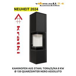 kratki Kaminofen KAMINOFEN TORA/L 8 KW QUARZSINTER NERO ASSOLUTO MIT TÜRFEDER BAUART1