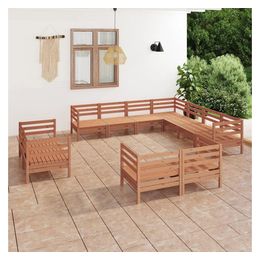 furnicato Garten-Essgruppe 11-tlg. Garten-Lounge-Set Massivholz Kiefer Honigbraun