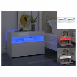 vidaXL Nachttisch Nachttische mit LED-Leuchten 2 Stk Hochglanz-Weiß 60x35x40cm