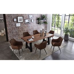 SAM® Essgruppe 220 cm Akazie nussbaumfarben A-Gestell schwarz mit 6 Stühlen ATHEN