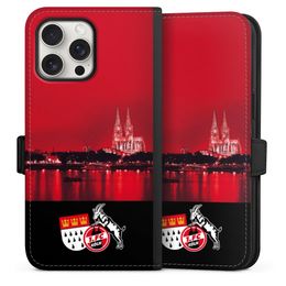 DeinDesign iPhone 15 Pro Max Handy Klapph&uuml;lle Handyh&uuml;lle aus Kunst Leder schwarz Flip Case 1. Fc K&ouml;ln Skyline Official Licensed Product Sideflip mit Lasche