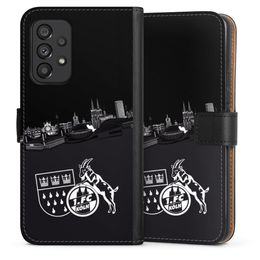 DeinDesign Galaxy A53 5G Handy Klapph&uuml;lle Handyh&uuml;lle aus Kunst Leder schwarz Flip Case Skyline Official Licensed Product 1. Fc K&ouml;ln Sideflip mit langer Lasche