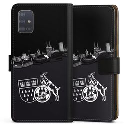 DeinDesign Galaxy A51 Handy Klapph&uuml;lle Handyh&uuml;lle aus Kunst Leder schwarz Flip Case Skyline Official Licensed Product 1. Fc K&ouml;ln Sideflip mit Lasche