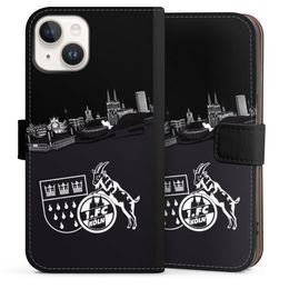 DeinDesign iPhone 14 Handy Klapph&uuml;lle Handyh&uuml;lle aus Kunst Leder schwarz Flip Case Skyline Official Licensed Product 1. Fc K&ouml;ln Sideflip mit Lasche