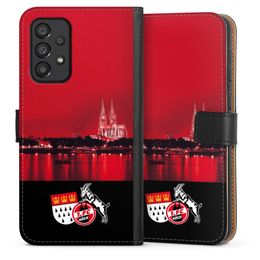 DeinDesign Galaxy A33 5G Handy Klapph&uuml;lle Handyh&uuml;lle aus Kunst Leder schwarz Flip Case Official Licensed Product 1. Fc K&ouml;ln Skyline Sideflip mit langer Lasche