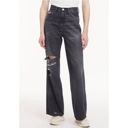 Tommy Jeans Weite Jeans CLAIRE HR WIDE AG8081 mit gesticktem Tommy Jeans Schriftzug & Destroyed-Details, schwarz