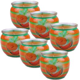 Hs Candle - Duftkerzen Motiv 6er Pack im Glas, lange Brenndauer und angenehmer Duft ( Fresh Melon ) - Orange