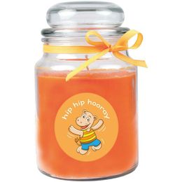 Duftkerze im Bonbonglas Comic, Duft: Honigmelone ( Orange ), 500g - Brenndauer bis zu 110 Stunden, Kerze aus Glas mit Duft - Orange