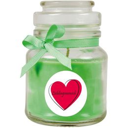Duftkerze im Bonbonglas Herzen, Duft: Kokos ( Grün ), 120g - Brenndauer bis zu 30 Stunden, Kerze aus Glas mit Duft - Grün