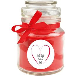 Duftkerze im Bonbonglas Herzen, Duft: Rose ( Rot ), 120g - Brenndauer bis zu 30 Stunden, Kerze aus Glas mit Duft - Rot