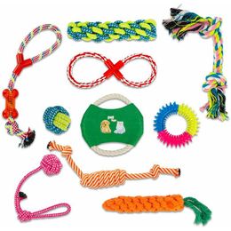 Intirilife 10er Set Hundespielzeug Kauspielzeug aus Baumwolle - Spielzeug für Hunde Katzen Haustiere zum Kauen für ideale Zahnpflege, zum Spielen und Entspannen