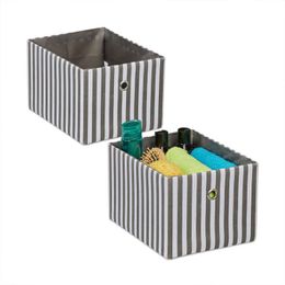 Aufbewahrungsbox, 2er Set, Stoffbox rechteckig, hbt: 16 x 20 x 25 cm, gestreift, Ordnungsbox offen, grau/weiß - Relaxdays