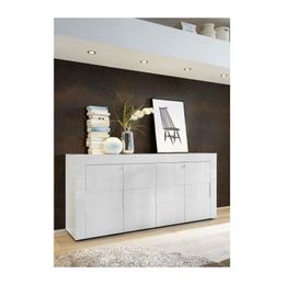 Modernes Sideboard mit 4 Türen, Küchenbuffet, Sideboard mit Regalen, Wohnzimmer-TV-Ständer, Made in Italy, 181x42h84 cm, Farbe Weiß glänzend - Dmora