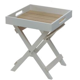 Spetebo - Holz Beistelltisch weiß mit Serviertablett - 34cm - Tablett Tisch Deko Holztisch