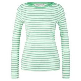 Tom Tailor DENIM Damen Gestreiftes Langarmshirt mit Bio-Baumwolle, grün, Streifenmuster, Gr. XS